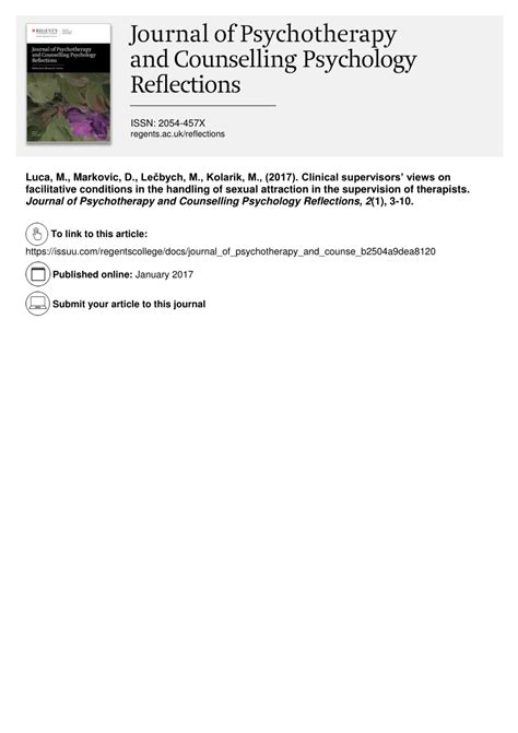Pdf Journal Of Psychotherapy And Counselling Psychology Reflections