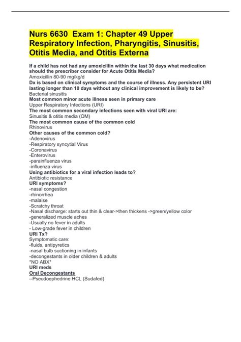 Nurs 6630 Exam 1 Chapter 49 Upper Respiratory Infection Pharyngitis