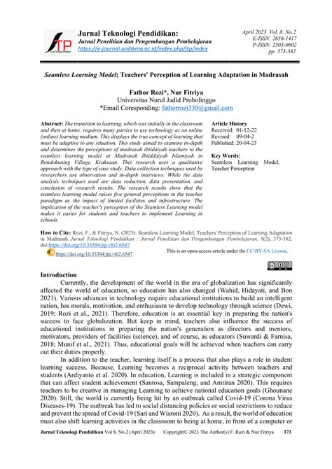 Pdf Seamless Learning Model Teachers Perception Of Learning Adaptation In Madrasah