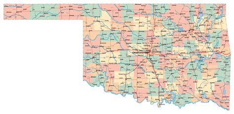 Large Administrative Map Of Oklahoma State With Roads Highways And