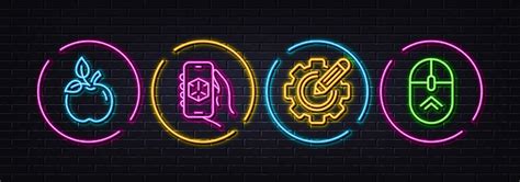 에코 푸드 설정 기어 및 3d 앱 최소 라인 아이콘 웹 응용 프로그램 인쇄용 네온 레이저 3d 조명 벡터 과학에 대한 스톡 벡터 아트 및 기타 이미지 Istock