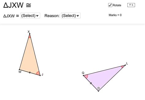 Quiz on Conditions for Congruence of Triangles 全等三角形的判定條件測驗 GeoGebra