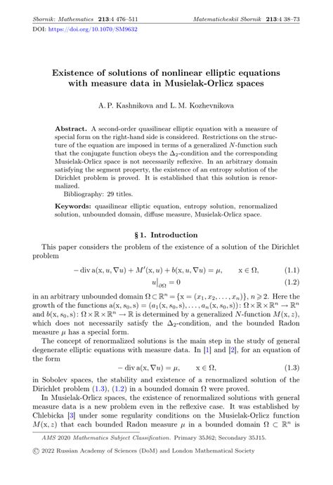 Pdf Existence Of A Solutions To A Nonlinear Elliptic Equation With Mesure Data In A Musielak