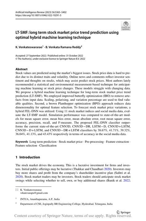 Lt Smf Long Term Stock Market Price Trend Prediction Using Optimal Hybrid Machine Learning