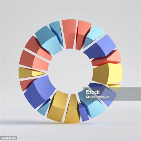 3d 렌더링 추상 적중 모자이크 조각 화려한 도넛 깨진 토러스 구멍이있는 깨진 둥근 표면 파란색 빨간색 노란색 요소입니다 흰색 배경에서 격리된 기하학적 개체 분할 개체