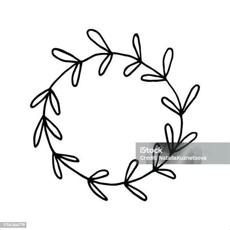 손으로 그린 귀여운 화환 손으로 그린 벡터 그림입니다 인사말 카드 포스터 스티커 및 계절 디자인을 위한 겨울 요소 검은색에 대한 스톡 벡터 아트 및 기타 이미지 Istock