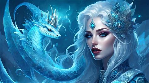 Обои на рабочий стол Девушка с голубыми глазами волосами заколкой и одежде с голубой змеей в