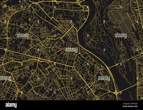 Black And Yellow Vector City Map Of Kiev With Well Organized Separated