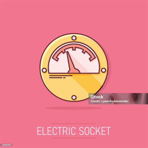 벡터 만화 스타일에서 만화 전기 미터 아이콘입니다 파워 미터 기호 그림 그림 높은 전압 비즈니스 스플래시 효과 개념입니다 개념에