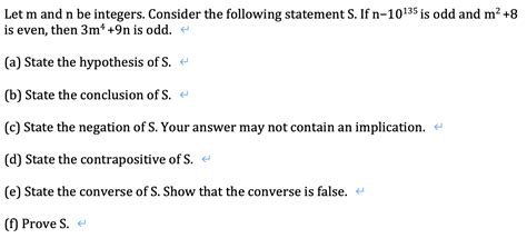Solved Let M And N Be Integers Consider The Following