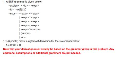 Solved 1 A Bnf Grammar Is Given Below −