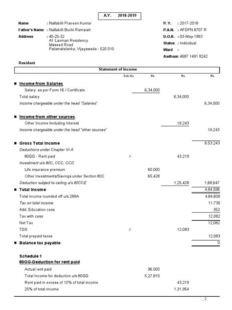 Itr Computation 2018 19 Pdf Income Tax Deduction