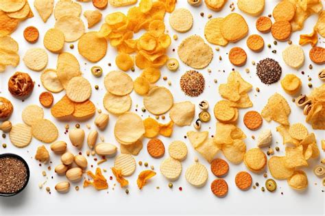 Premium Ai Image Salty Snacks Texture On A White Background Party