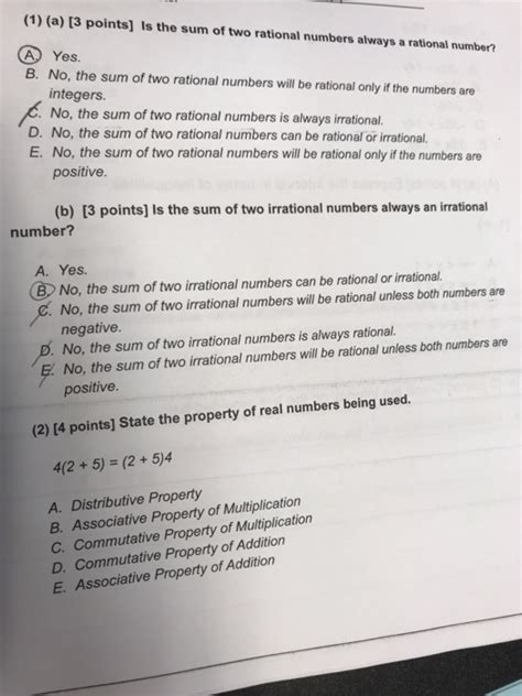 Solved 1 A 3 Points Is The Sum Of Two Rational Numbers Chegg Com