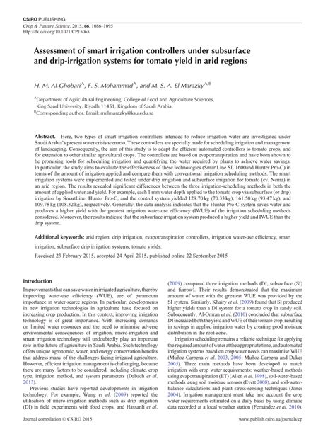 Pdf Assessment Of Smart Irrigation Controllers Under Subsurface And Drip Irrigation Systems