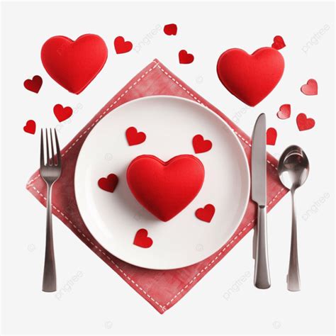 포크 나이프와 하트로 발렌타인 데이를 위한 축제 테이블 설정 테이블 세팅 포크와 나이프 주방용 칼 Png 일러스트 및