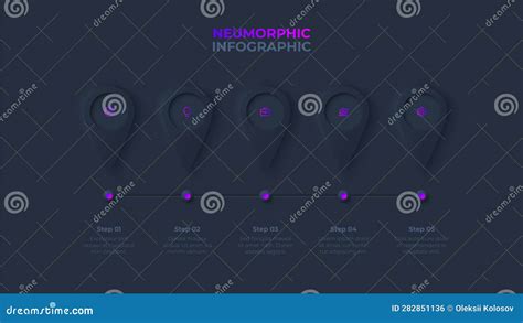 Neumorphism Infographic Design Template On The Dark Background Five