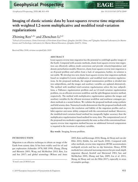 Pdf Imaging Of Elastic Seismic Data By Least‐squares Reverse Time Migration With Weighted L2