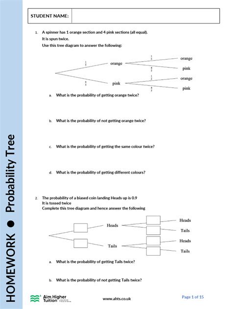34 Probability Tree Homework Pdf Probability Probability Theory
