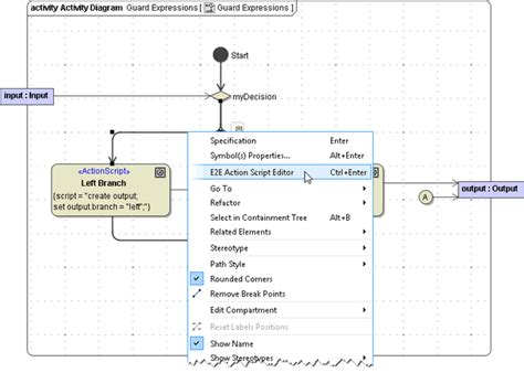 Using Action Script Editor On Special Uml Elements And Actions