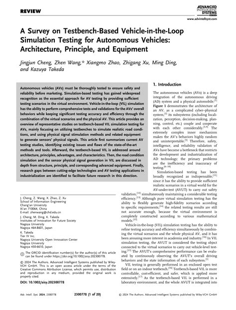 pdf a survey on testbench‐based vehicle‐in‐the‐loop simulation