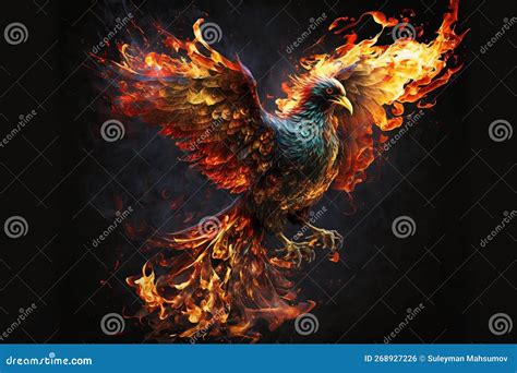 Phoenix Bird Risen From The Ashes Fire Bird Burning Bird Stock