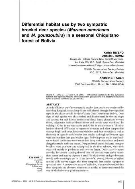 Pdf Differential Habitat Use By Two Sympatric Brocket Deer Species