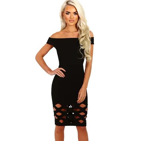 Party Dresses 2017 Hollow Out Off Shoulder Sexy Bodycon Sheath Mini