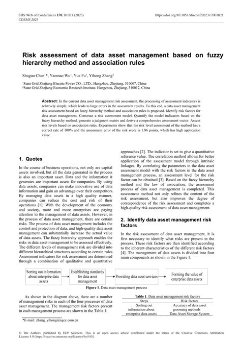 Pdf Risk Assessment Of Data Asset Management Based On Fuzzy Hierarchy