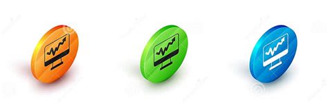 Isometric Computer Monitor With Graph Chart Icon Isolated On White Background Report Text File