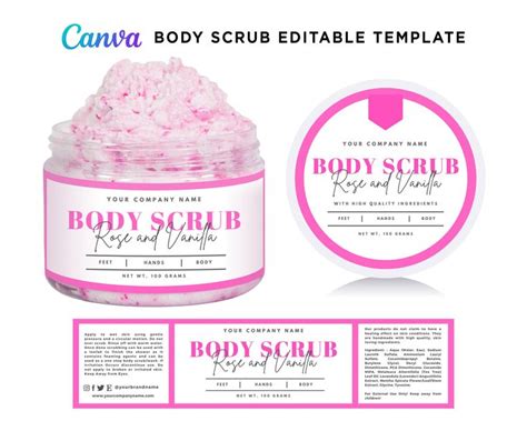 Bath Body Scrub Wrap Label Designs Sugar Scrub Labels Soak Salts Labels Bath Scrub Stickers