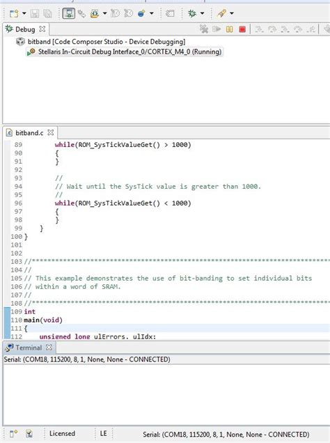Using Terminal Plug In With Stellaris Virtual Com Port In Ccsv5 Code