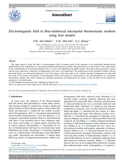 Pdf Electromagnetic Field In Fiber Reinforced Micropolar Thermoelastic Medium Using Four Models