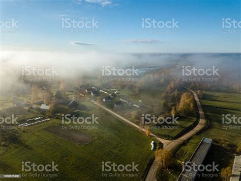 드 론 이미지입니다 농촌 지역 필드와 숲 안개에 덮여의 항공 보기 0명에 대한 스톡 사진 및 기타 이미지 0명 경관 계절 Istock
