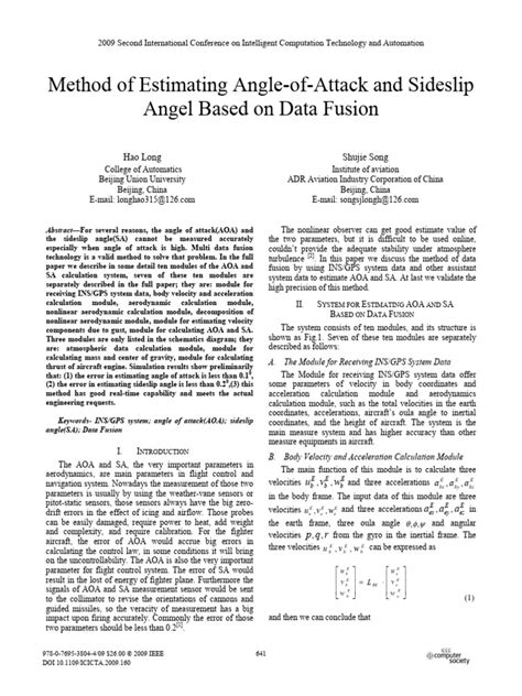 Method Of Estimating Angle Of Attack And Sideslip Angel Based On Data