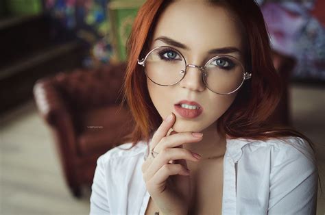 1368772 Ekaterina Chairs Blonde Girl Glasses Sitting Hands Jacket Latex Pose Rare