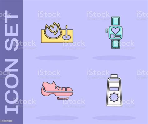 튜브에 자외선 차단제 크림 거리 경사로에 자전거 신발 및 스마트 시계 아이콘을 설정합니다 벡터 건강한 생활방식에 대한 스톡 벡터