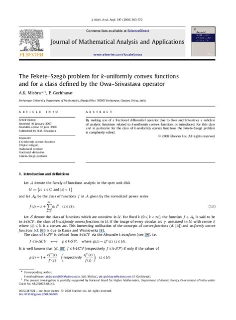 Pdf A Unified Class Of K Uniformly Convex Functions Defined By The