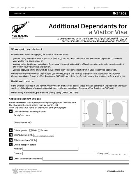 Inz 1205 Additional Dependants For A Visitor Visa Forms Docs 2025