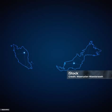 추상 Wireframe 메쉬 다각형지도 와 조명 와 도시 통하고 있는 진한 파란색 배경 벡터 일러스트 레이 션 Eps10 0명에 대한 스톡 벡터 아트 및 기타 이미지