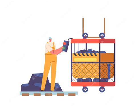Premium Vector Coal Mining Extraction Industry Concept Miner Character Load Coal In Elevator