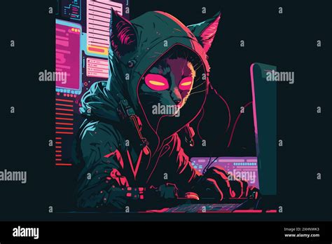 Cat Hacker Vector Illustration Stock Vector Image And Art Alamy