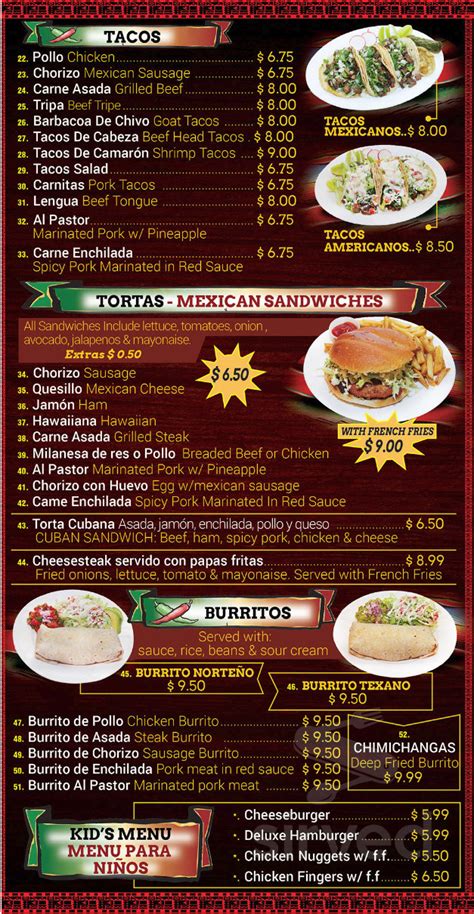 Las Pinatas Mexican Restaurant Menu In Rahway New Jersey Usa