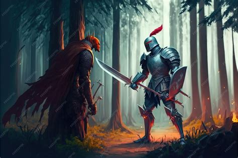 Premium Photo A Medieval Knight With His Sword Leapt Into The Fight