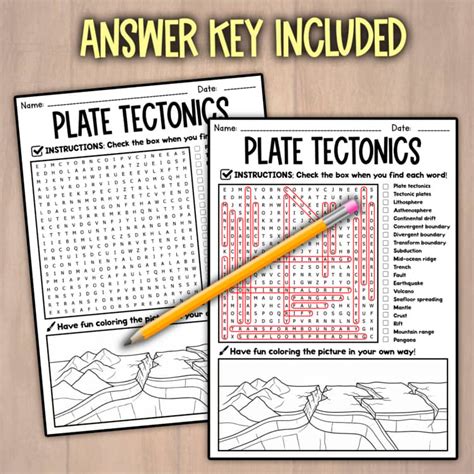 Plate Tectonics Worksheet Activity Continental Drift Word Search Puzzle