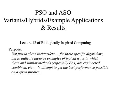 Ppt Pso And Aso Variantshybridsexample Applications And Results