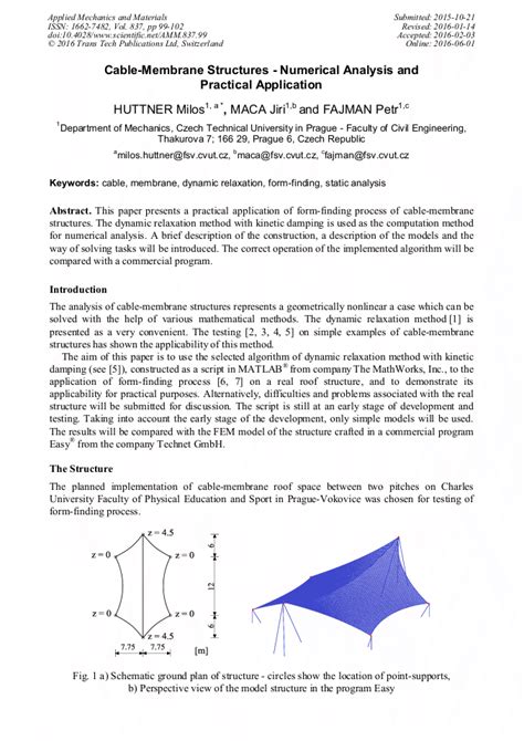Cable Membrane Structures Numerical Analysis And Practical Application Scientific Net