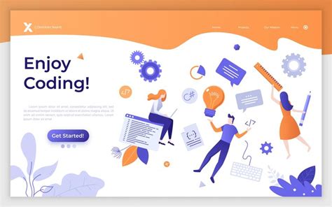 Premium Vector Landing Page Template With Programmers Working On