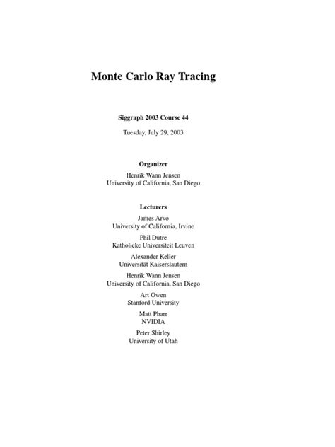 Monte Carlo Ray Tracing Siggraph 2003 Course 44 Pdf Monte Carlo Method Variance