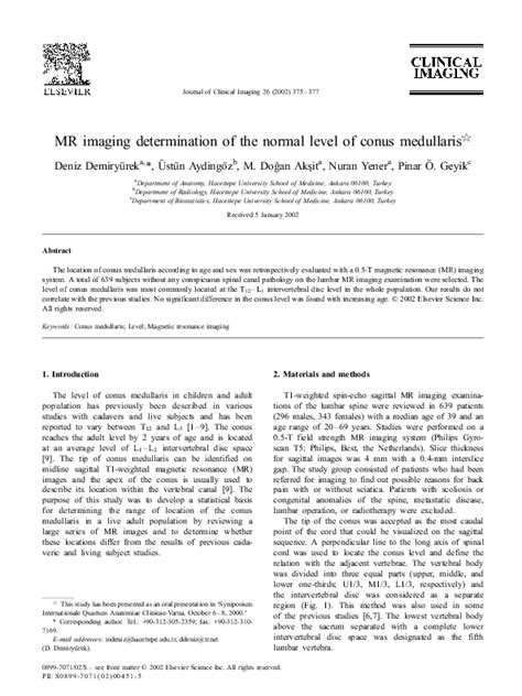 Pdf Mr Imaging Determination Of The Normal Level Of Conus Medullaris